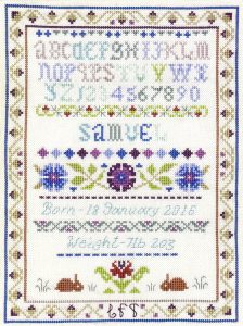 Alphabet Birth sampler cross stitch kit for boy or girl